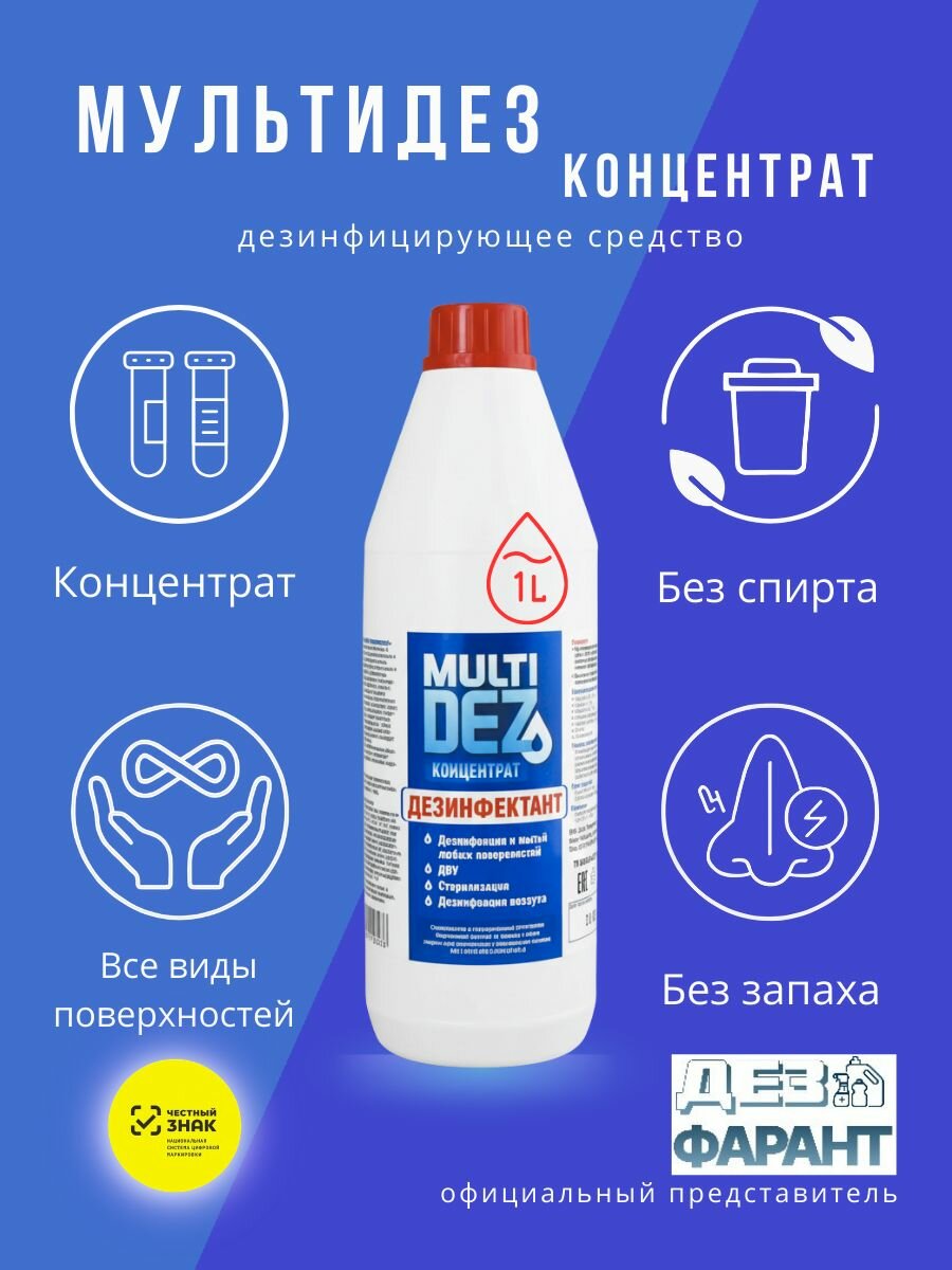 МультиДез Концентрат универсальное дезинфицирующее средство для поверхностей и инструментов дезинфицирующее средство для поверхностей универсальный дезинфектант дезинфекция