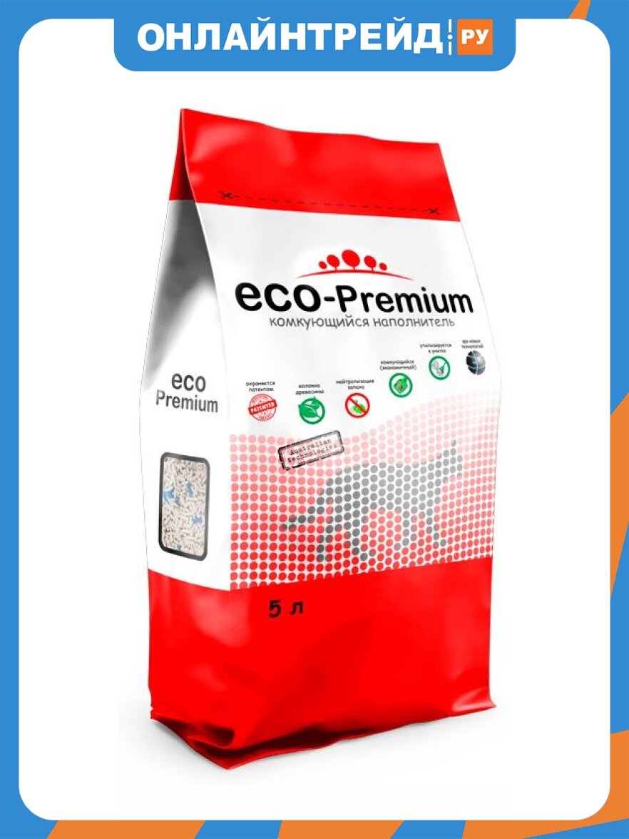 Наполнитель для кошачьих туалетов Eco Premium Blue древесный комкующийся без аромата 1,9 кг 5 л