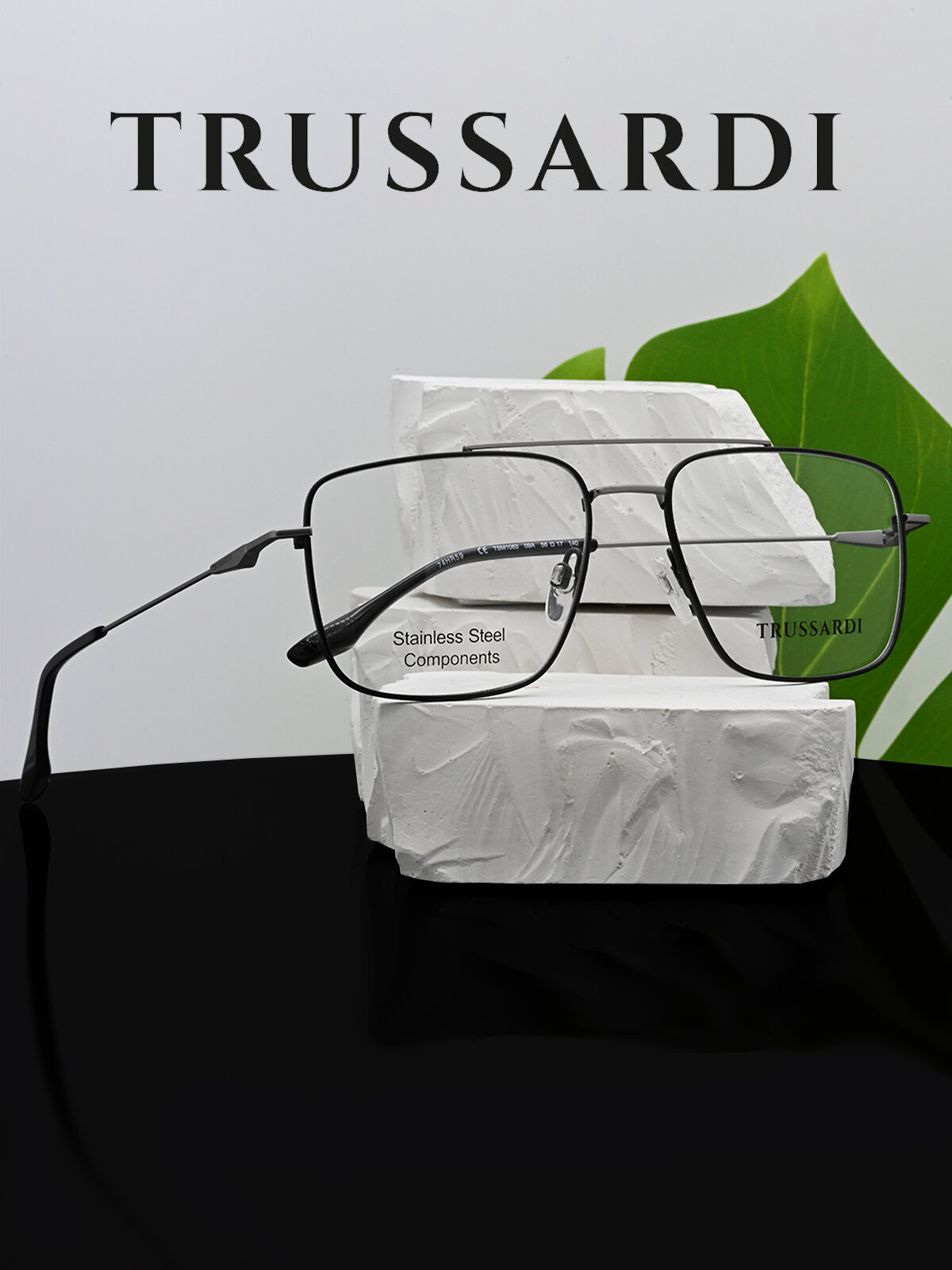 Оправа для очков Trussardi TSM1063 09A пол Мужской форма оправы Авиатор цвет оправы Стальной, Чёрный