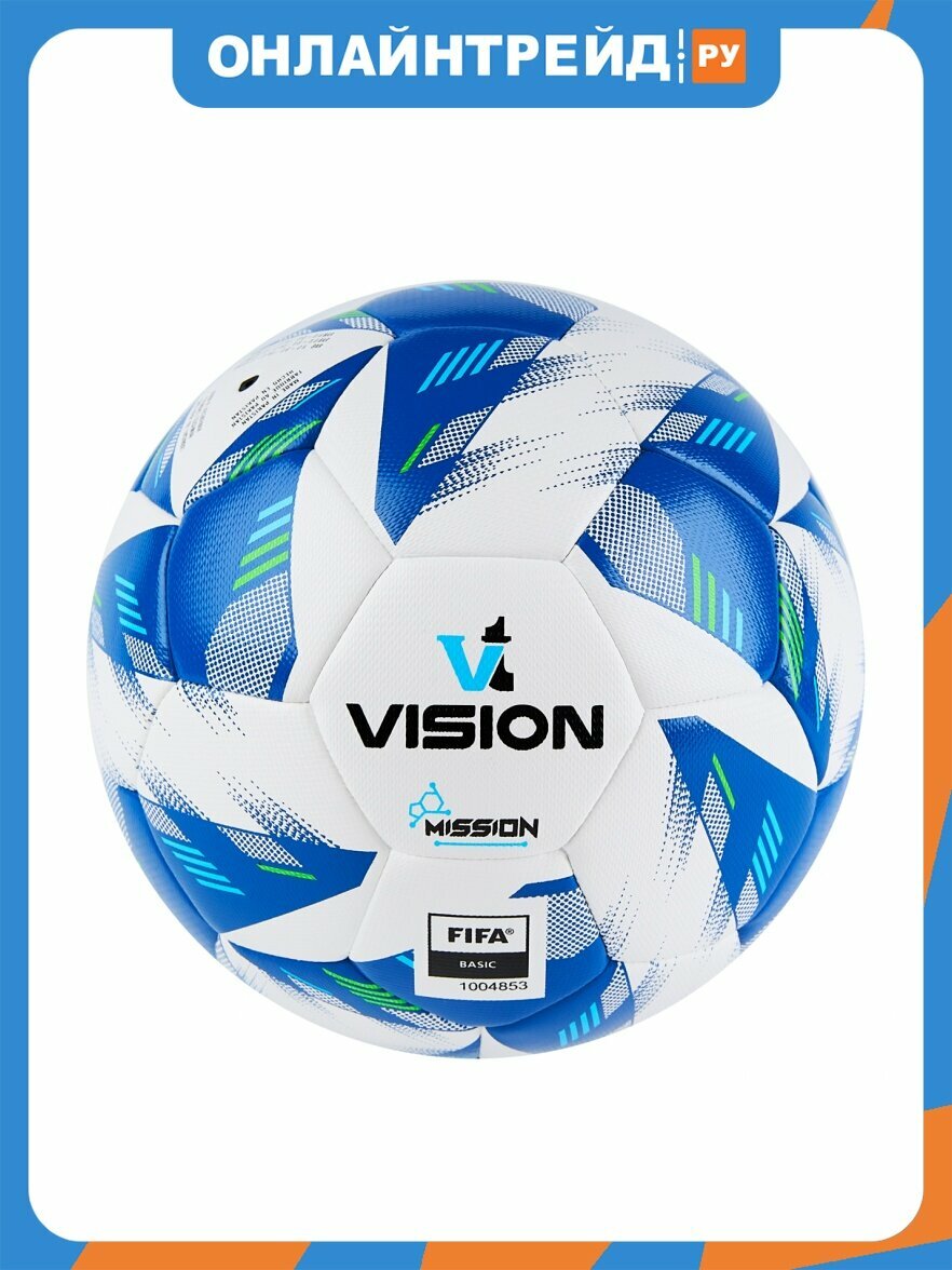 Мяч футбольный Vision TORRES Mission, FV324074, р.4, FIFA Basic, PU, 32 панели, гибридная сшивка, бело-синий