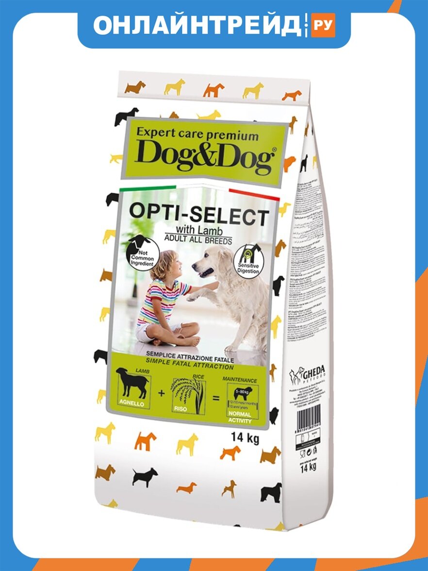 Корм сухой Dog&dog Expert Premium Opti-Select с ягненком для взрослых собак 14 кг