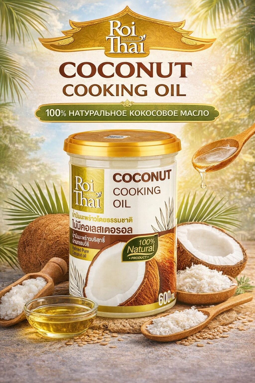 Масло кокосовое 100% рафинированное Roi Thai 600мл