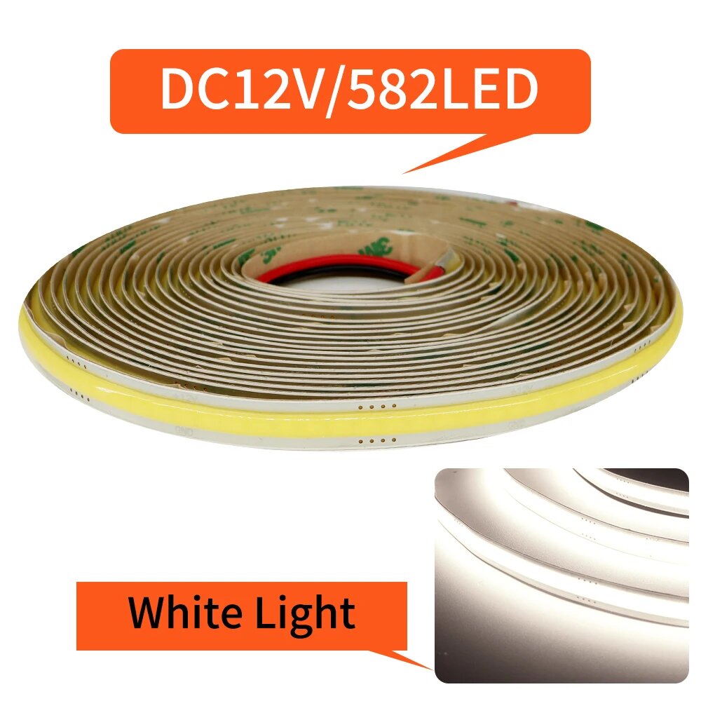 Светодиодная лента TNALANT COB 12В/24В 8мм 528LED/м 12V cool white, 2 м