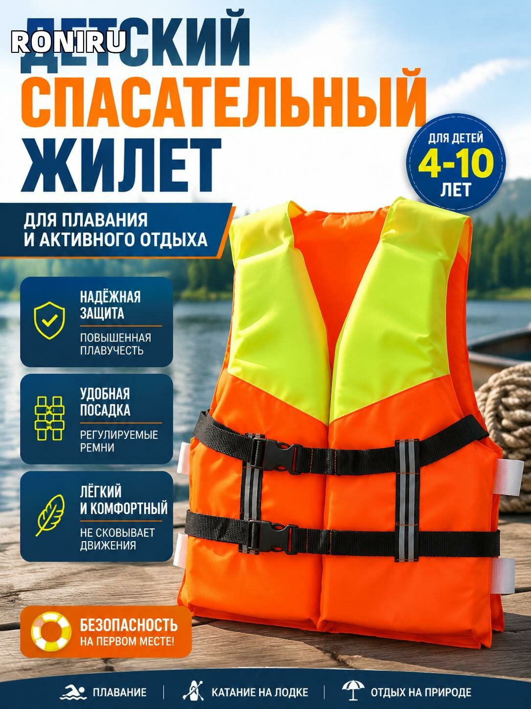 Детский спасательный жилет для плавания и активного отдыха, яркий безопасный и удобный жилет для детей 4-10 лет
