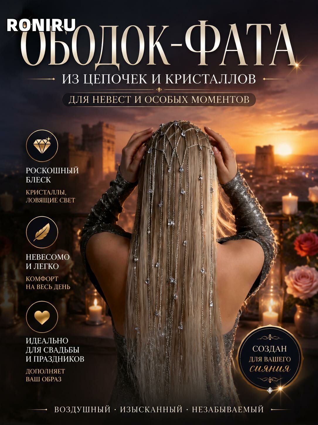 Ободок-фата из цепочек и кристаллов, украшение для невест и подруг — воздушный головной убор для свадьбы и особых мероприятий