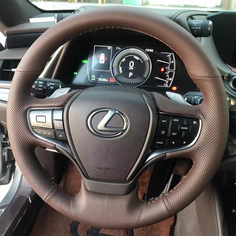 Лексус ES200 RX300 NX350h NX260 Искусственная замша рулевого колеса с темно-коричневыми швами и перфорацией, полное