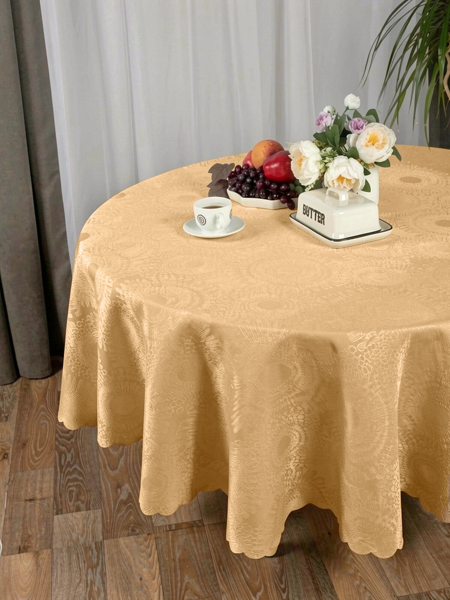 Скатерть Wellness, круглая, водоотталкивающая, 150см, бежевая