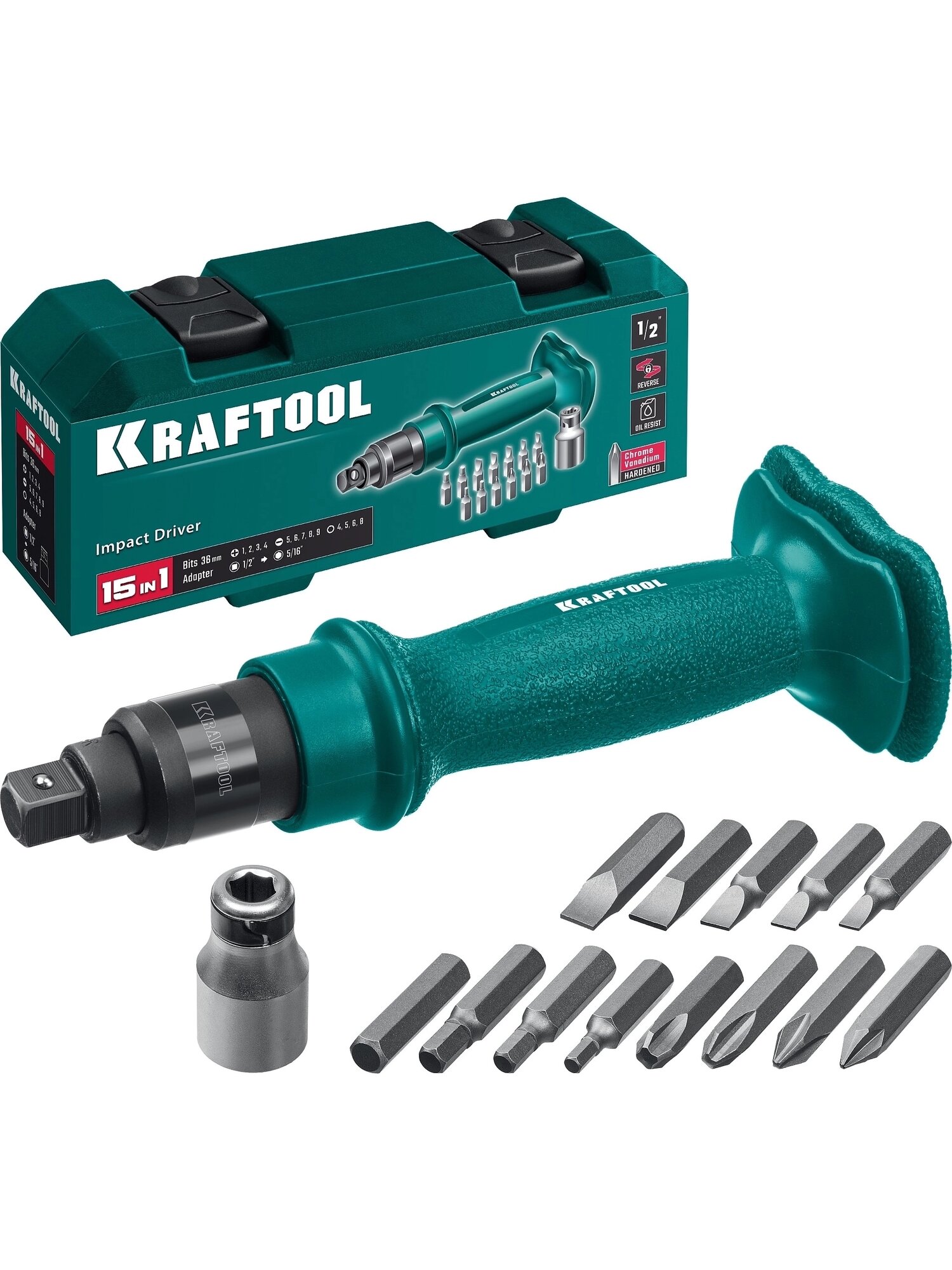 Ударно-поворотная отвертка (25550-Н10) KRAFTOOL ID-15, 15 предм.