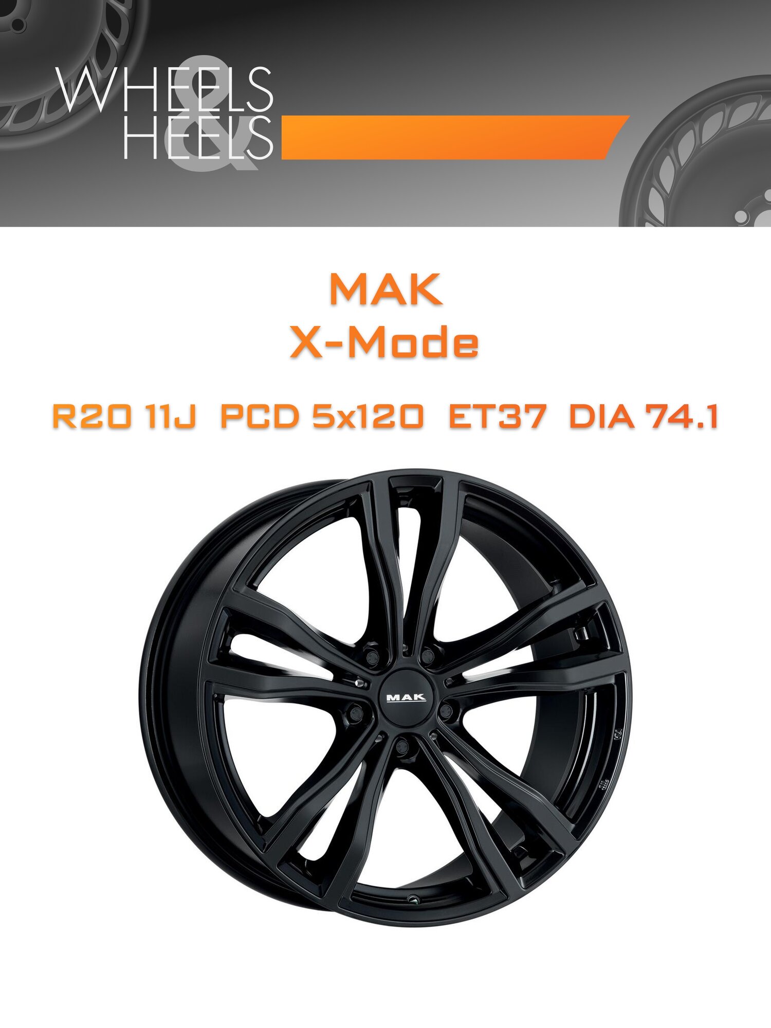 Диск автомобильный литой MAK X-Mode 20x11 5x120 et37 dia74.1 Чёрный глянцевый