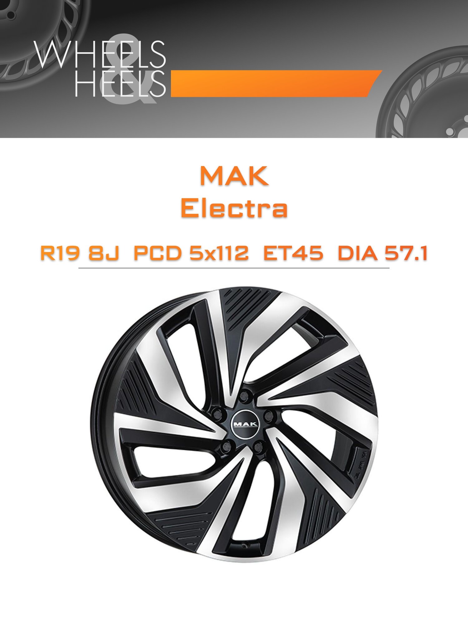 Диск автомобильный литой MAK Electra 19x8 5x112 et45 dia57.1 Чёрный глянцевый с полированной лицевой частью