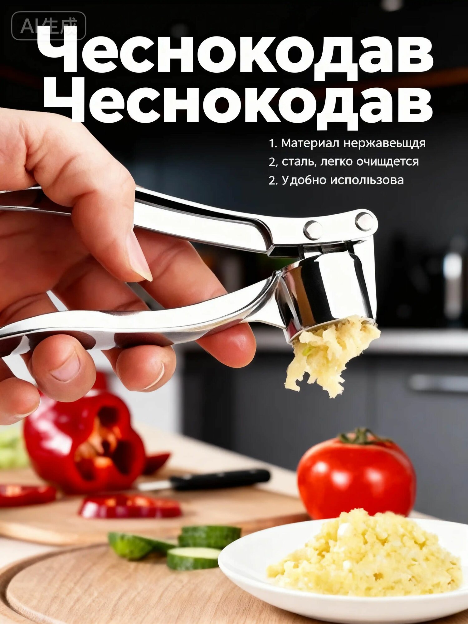 Пресс для чеснока металлический ручной, пресс для чеснока из нержавеющей стали*1