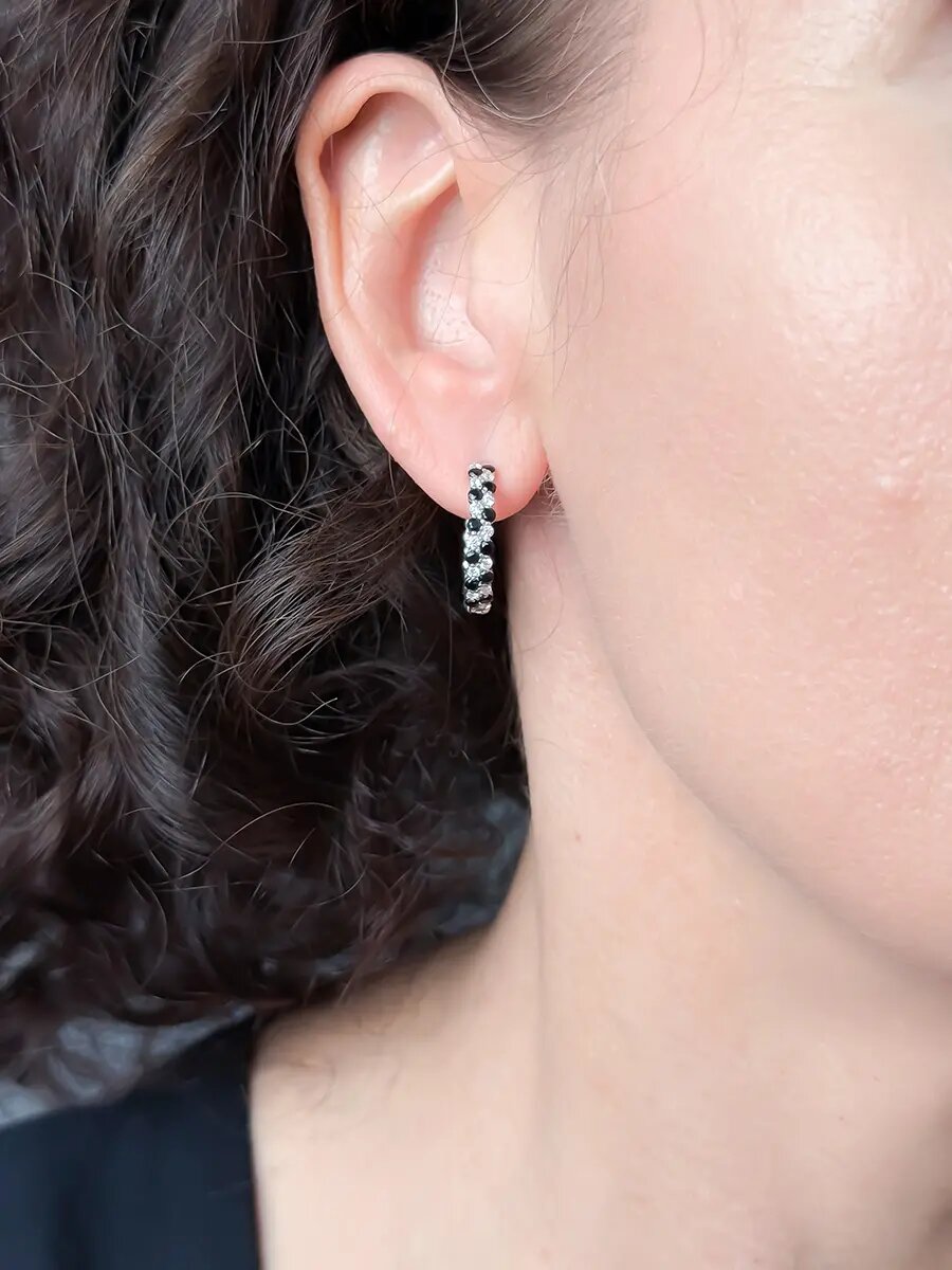 Серьги конго, серебро, 925 проба, родирование, фианит, шпинель