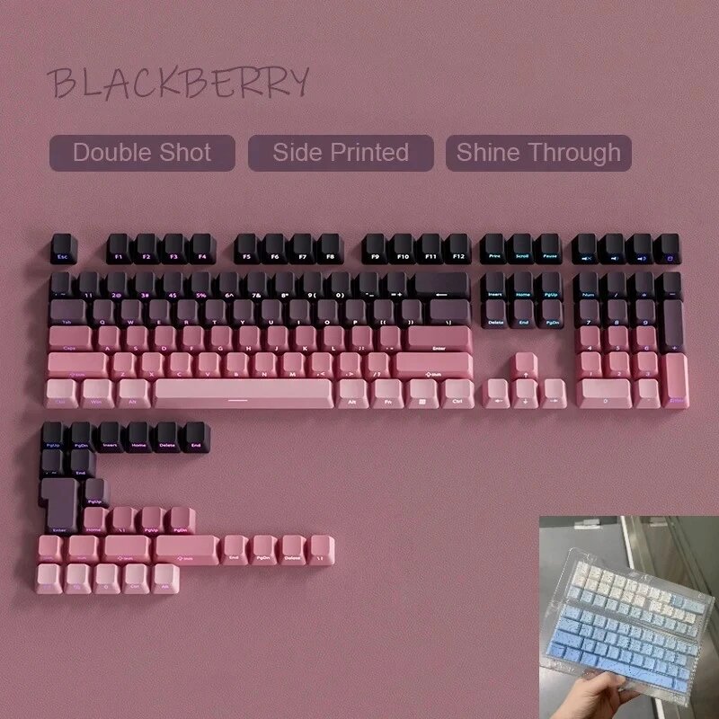 Черные Кейкапы PBT Double Shot OEM 75% для механической клавиатуры Розовый, Blackberry(blister)