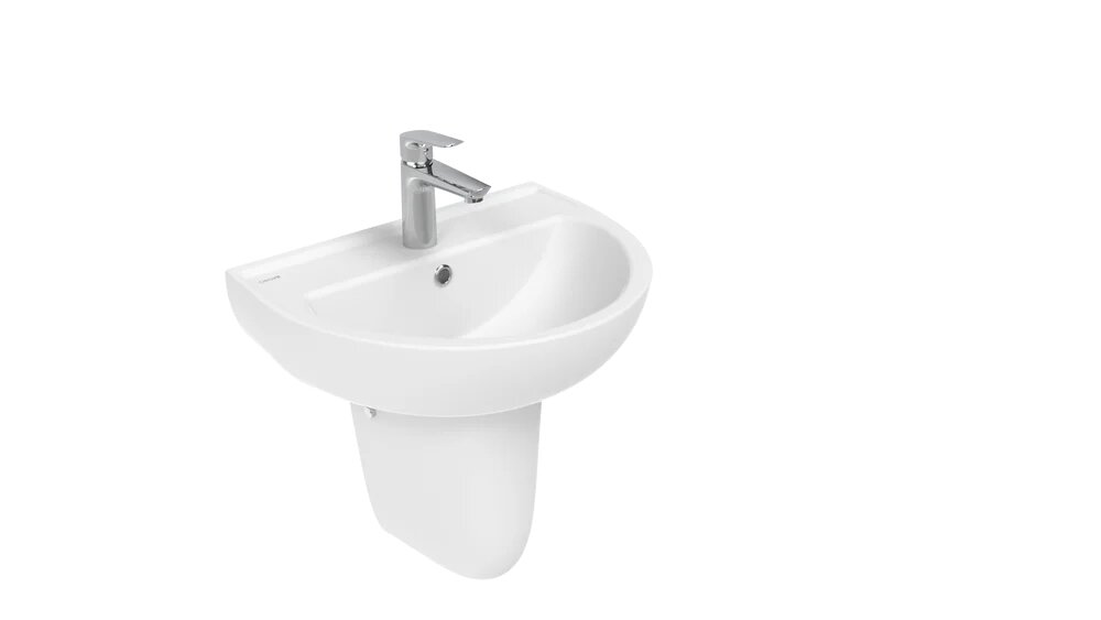 Раковина Creavit Oval 52 с полупьедесталом, фарфоровая, раковина для ванной, белая, глянцевая, полукруглая, со встроенным сливом-переливом