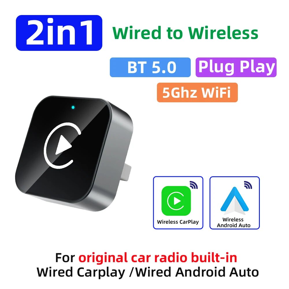 Беспроводной Адаптер CarPlay/Android Auto 2-в-1 USB/Type-C Smart Box Plug & Play Для VW, Toyota, Nissan, Honda, Ford, Benz, KIA