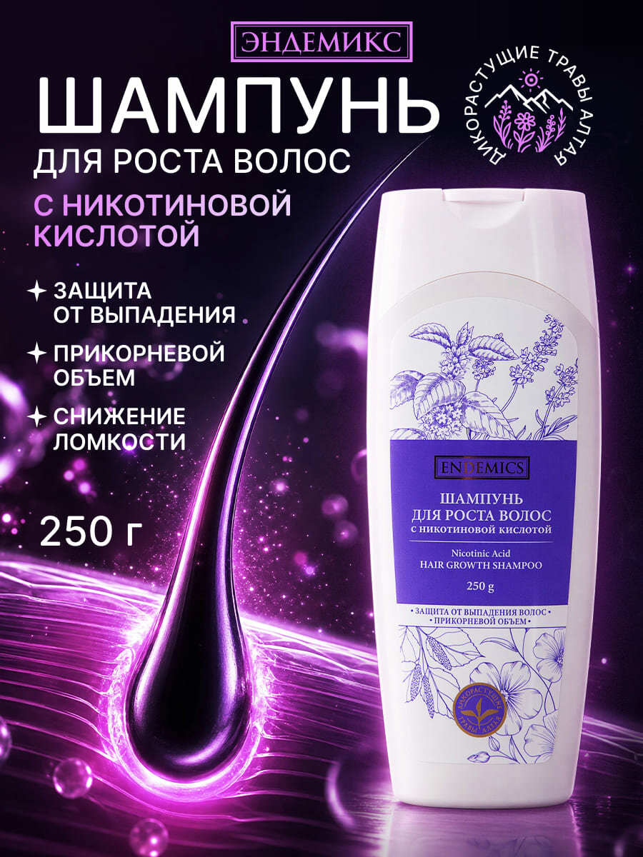 Никотиновый шампунь для роста волос от выпадения, с никотиновой кислотой и биоактивным комплексом растений, 250 г