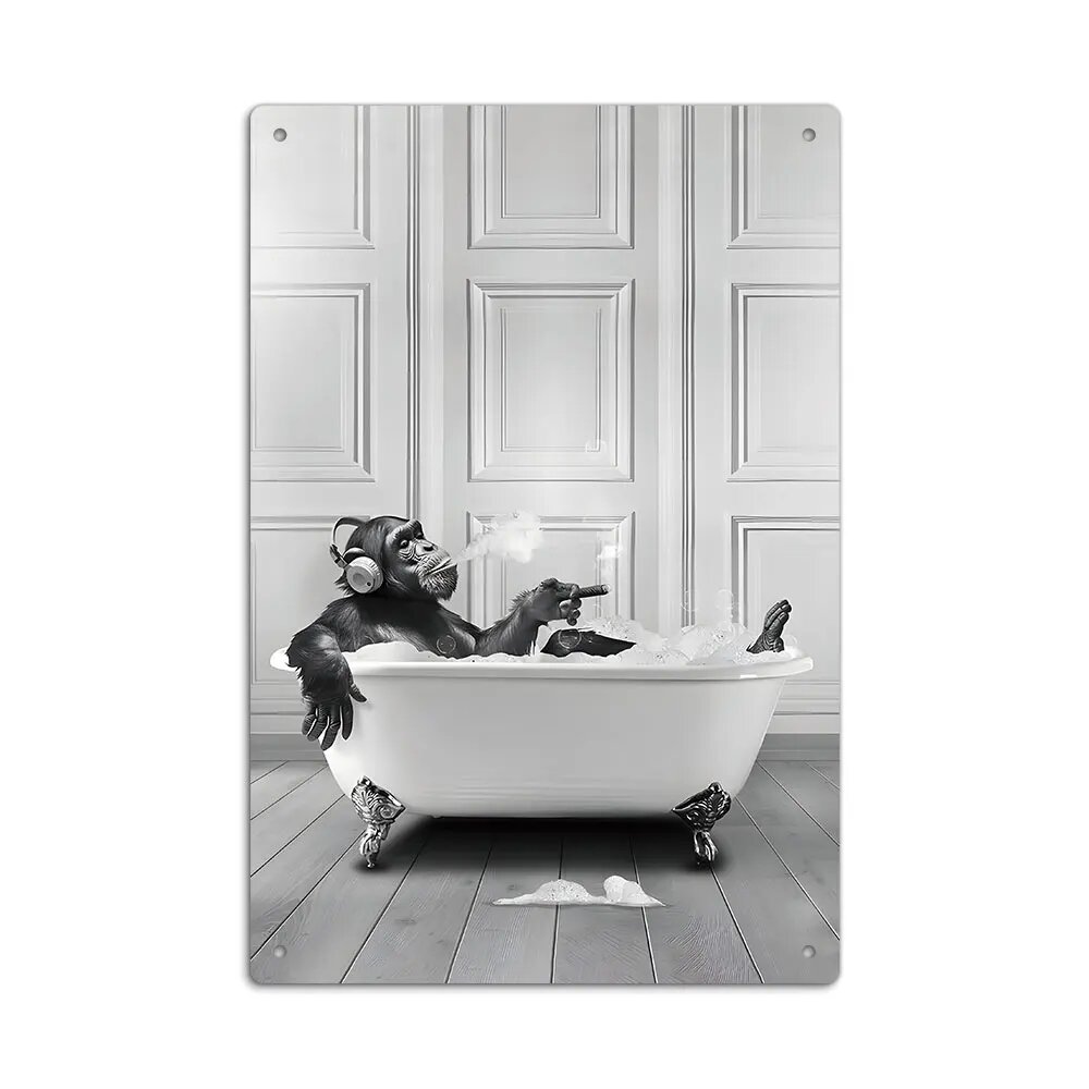 Винтажная металлическая вывеска Putuo Decor с изображением шимпанзе