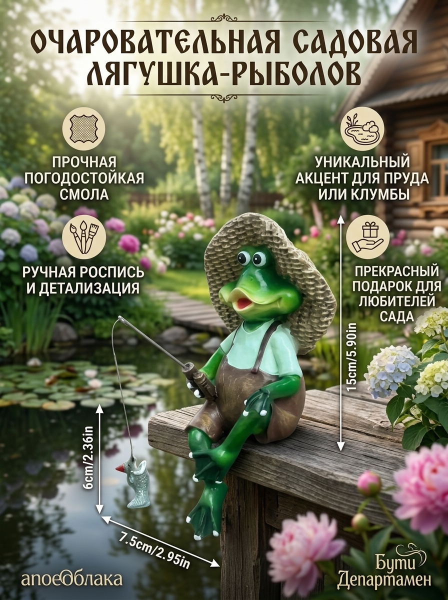Статуэтка "Лягушка-Рыбак", универсальная, из смолы, высота 15см, длина 7,5см