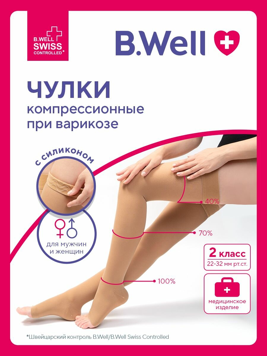 Чулки компрессионные B.Well JW-227 бежевые 2 класс компрессии