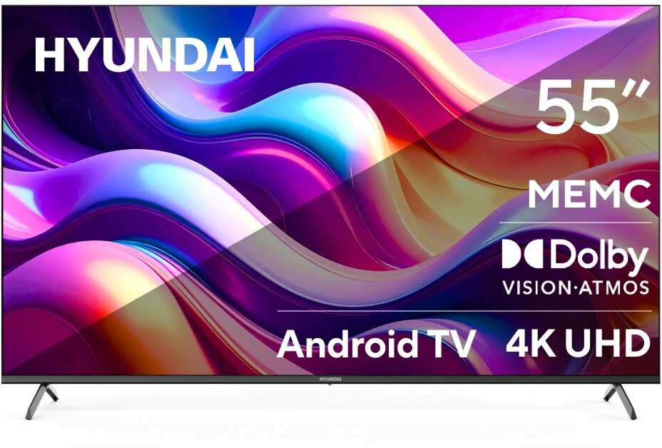 Телевизор LED Hyundai 55 H-LED55BU7009 Android TV Frameless Metal черный 4K Ultra HD 60Hz MEMC DVB-T