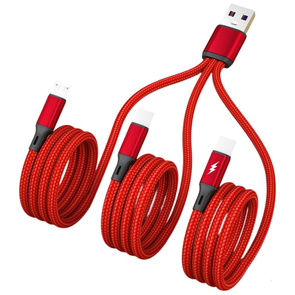 Универсальный 3-в-1 USB кабель: Micro USB + 2×Type C, красный - 20cm