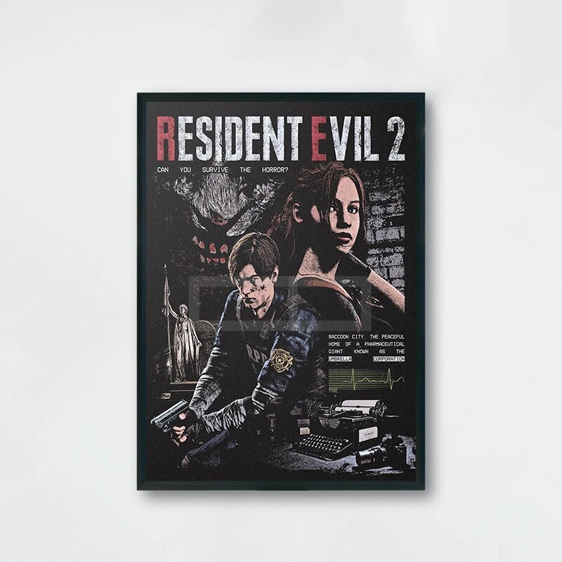 Resident Evil 2. Плакат на холсте 70x100см, цвет 16, Unframed