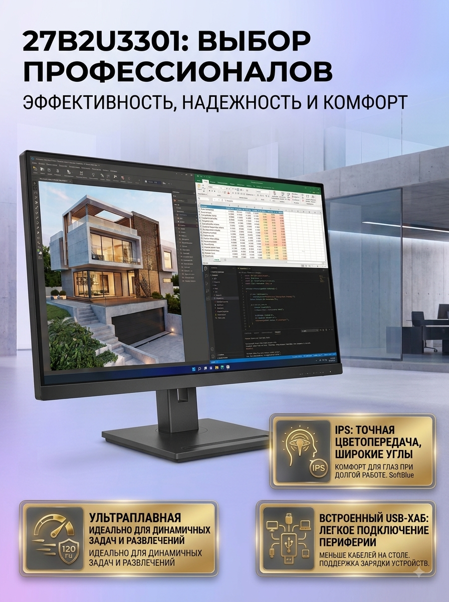 23.8" Монитор Philips 24B2U3301, IPS, 1920x1080, 120 Гц (24B2U3301)