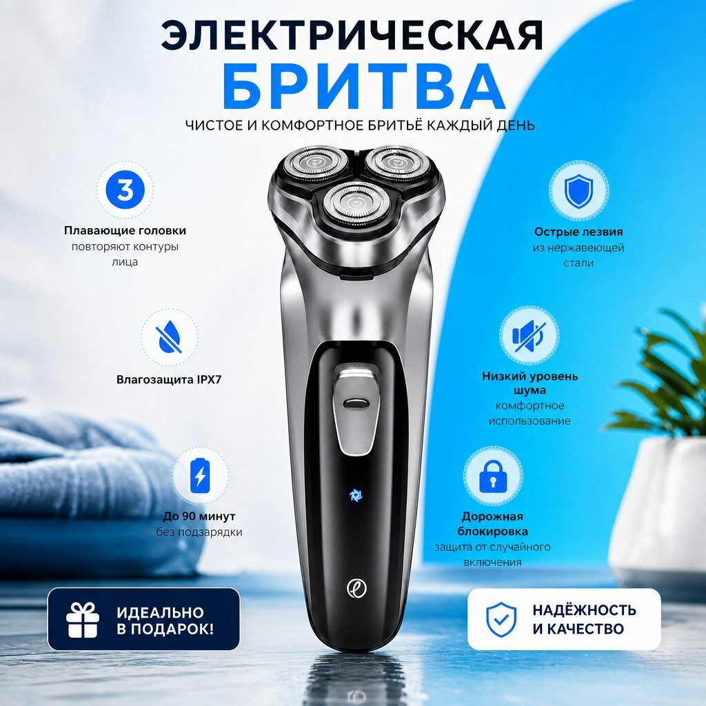 Электробритва мужская роторная ENCHEN Blackstone , серебристый/черный