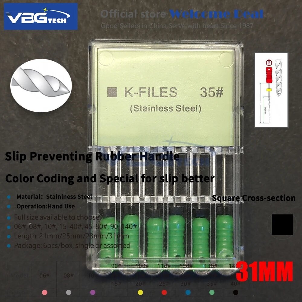 Стоматологические файлы K из нержавеющей стали VBG 6 шт. K-Files-31MM-35