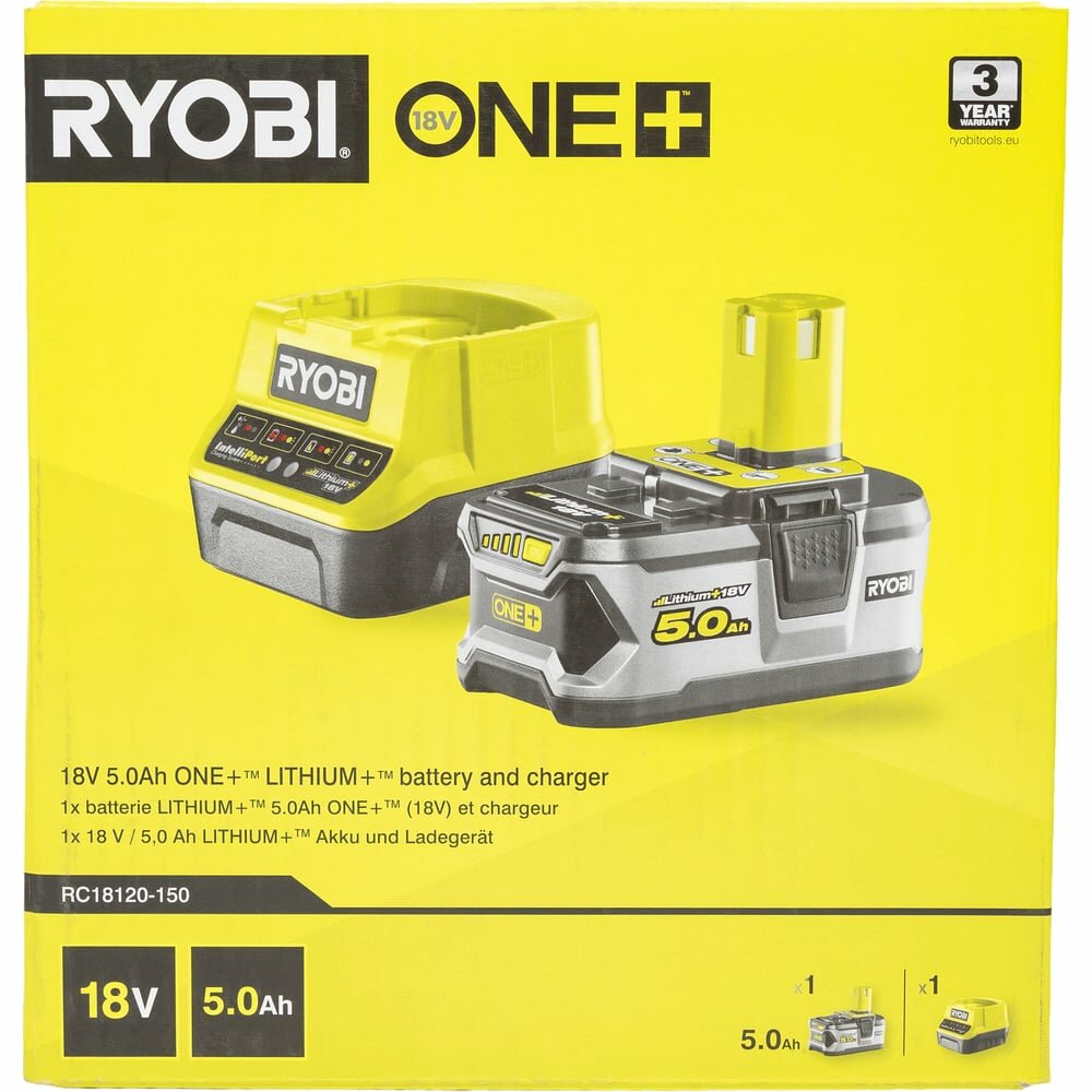 Набор Ryobi ONE+ RC18120-150 5133003366 аккумулятор (18 В; 5.0 А*ч; Li-Ion) и зарядное устройство RC18120 — фото 1