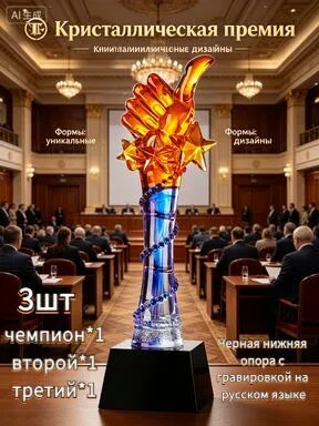 Прозрачный хрустальный кубок с золотой звездой для награждения персонализированная гравировка 3 шт Трофейный пояс соответствует российскому(чемпион*1, второй*1, третий*1)
