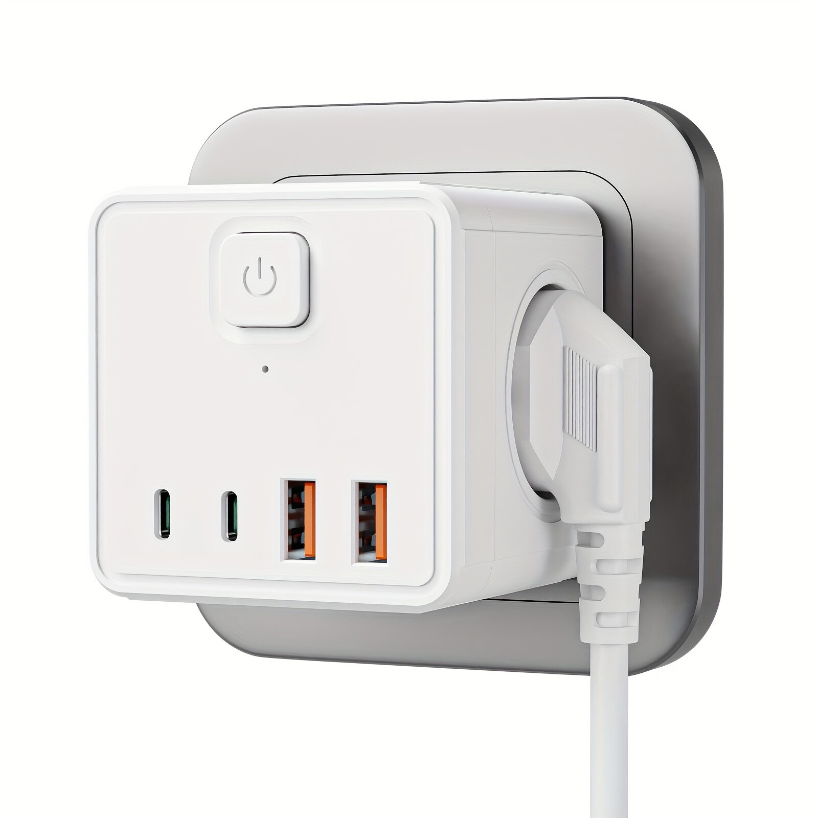 7-в-1 EU настенная розетка-удлинитель, 3 розетки AC, 2 USB, 2 Type-C, с выключателем, для дома, офиса, путешествий, компьютера, белый