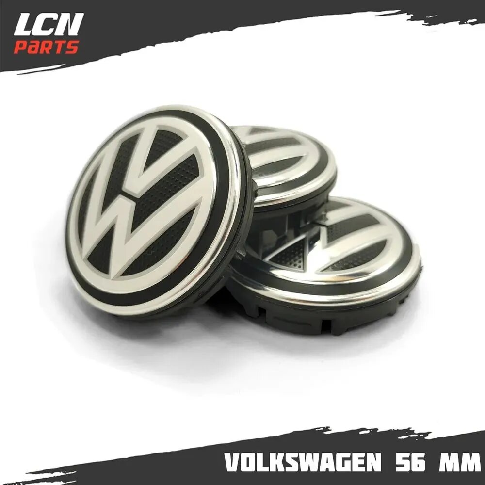 Колпак ступицы колеса Volkswagen, 4 шт, 56 мм, заглушки на диски, черный, хром