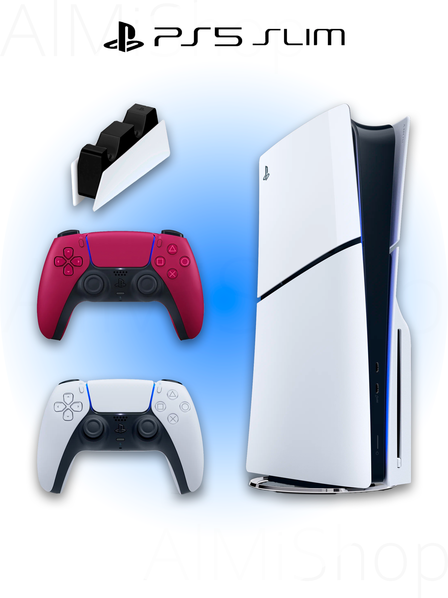 Игровая приставка Sony PlayStation 5 slim (версия с дисководом) + 2-й геймпад (красный, Cosmic Red) + зарядная станция