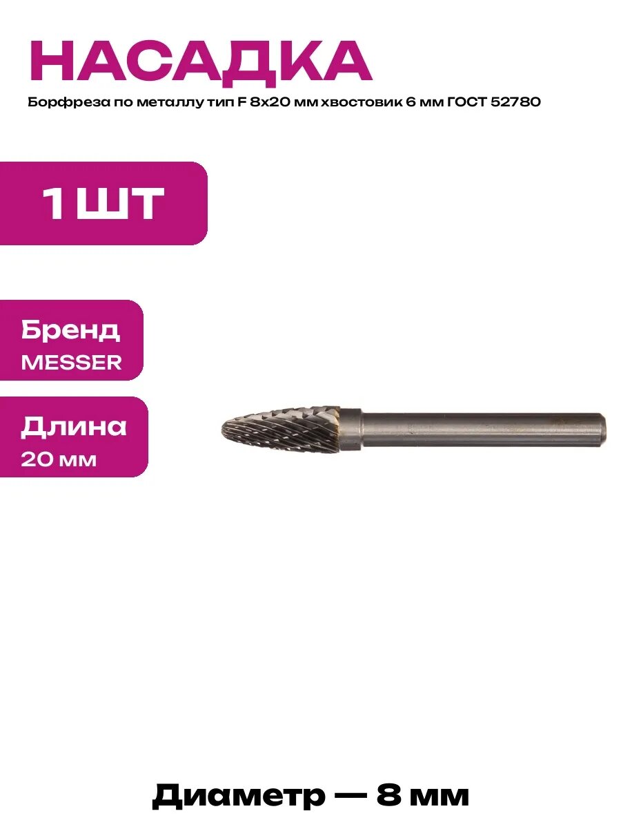 Шарошка сферическая 8 мм хвостовик 6 мм для гравера и ПШМ
