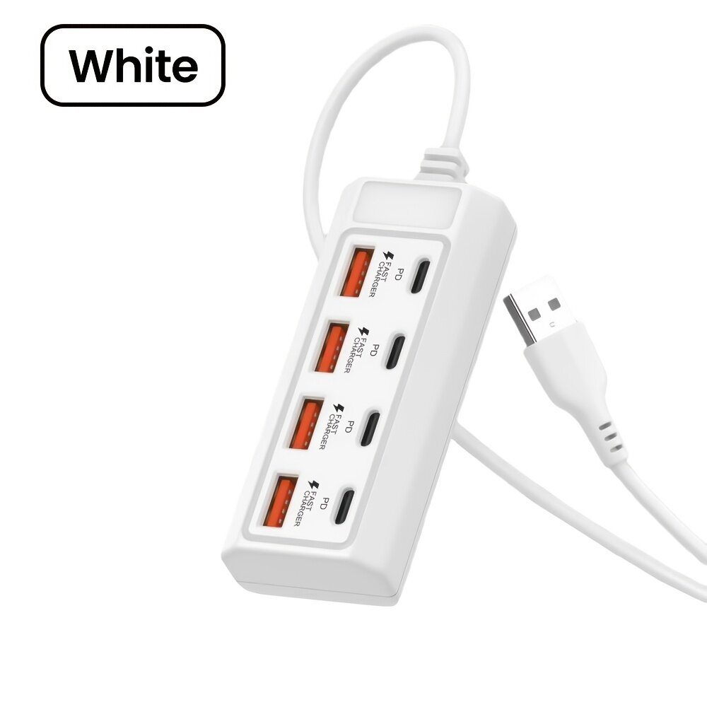 8-портовый USB-зарядный адаптер 25W, 4C+4A, совместимый с ноутбуком, рабочее напряжение ≤36V, белый