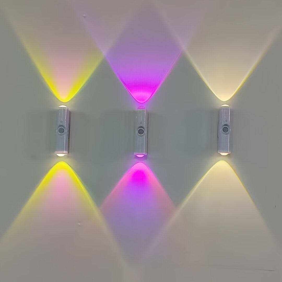 RGB двухголовочная беспроводная лампа с датчиком движения, магнитная зарядка, самоклеящийся настенный светильник для шкафа, ночник с эффектом кошачьего глаза