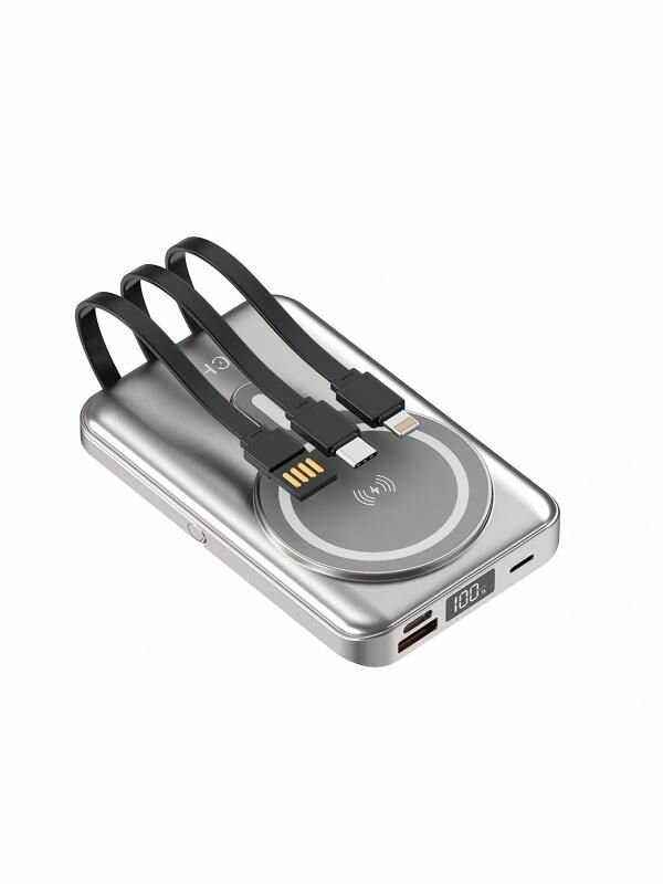 10000mAh Повербанк 22.5W с магнитной беспроводной зарядкой и тремя кабелями, PD20W, поддержка iPhone/Samsung/Xiaomi, быстрое зарядное устройство с подставкой и LED-дисплеем