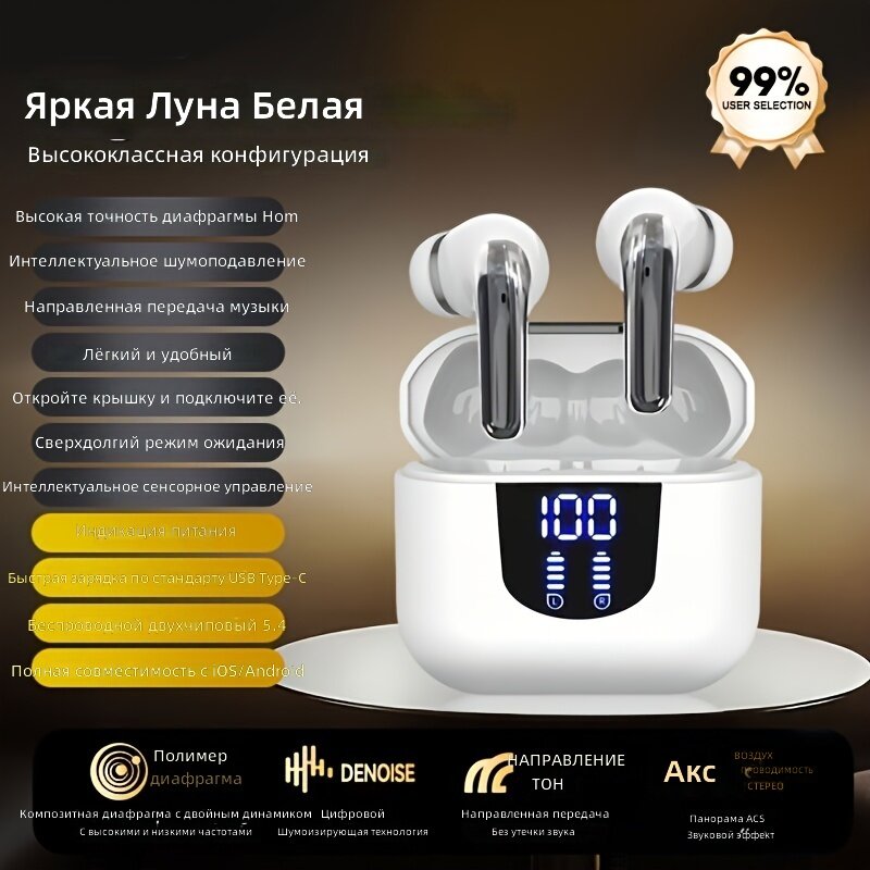 Беспроводные наушники Hi-Fi Audio, внутриканальные, с длительным временем работы, двойной стереозвук, литий-полимерный аккумулятор, сенсорное управление, USB-зарядка, шумоподавление при звонках, тематика аниме/фильмов/видеоигр, белый цвет