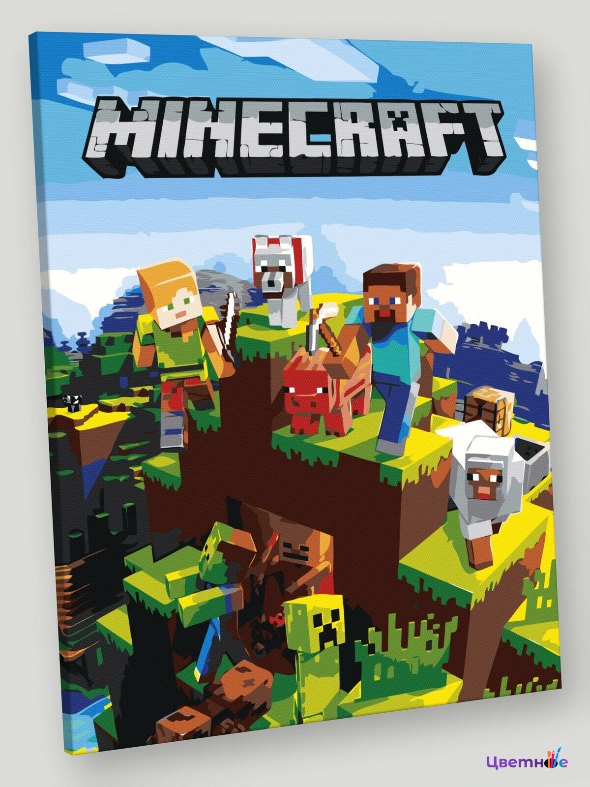Картина по номерам на холсте с подрамником 40x50 "Игра Майнкрафт Minecraft: мобы и герои", Природа