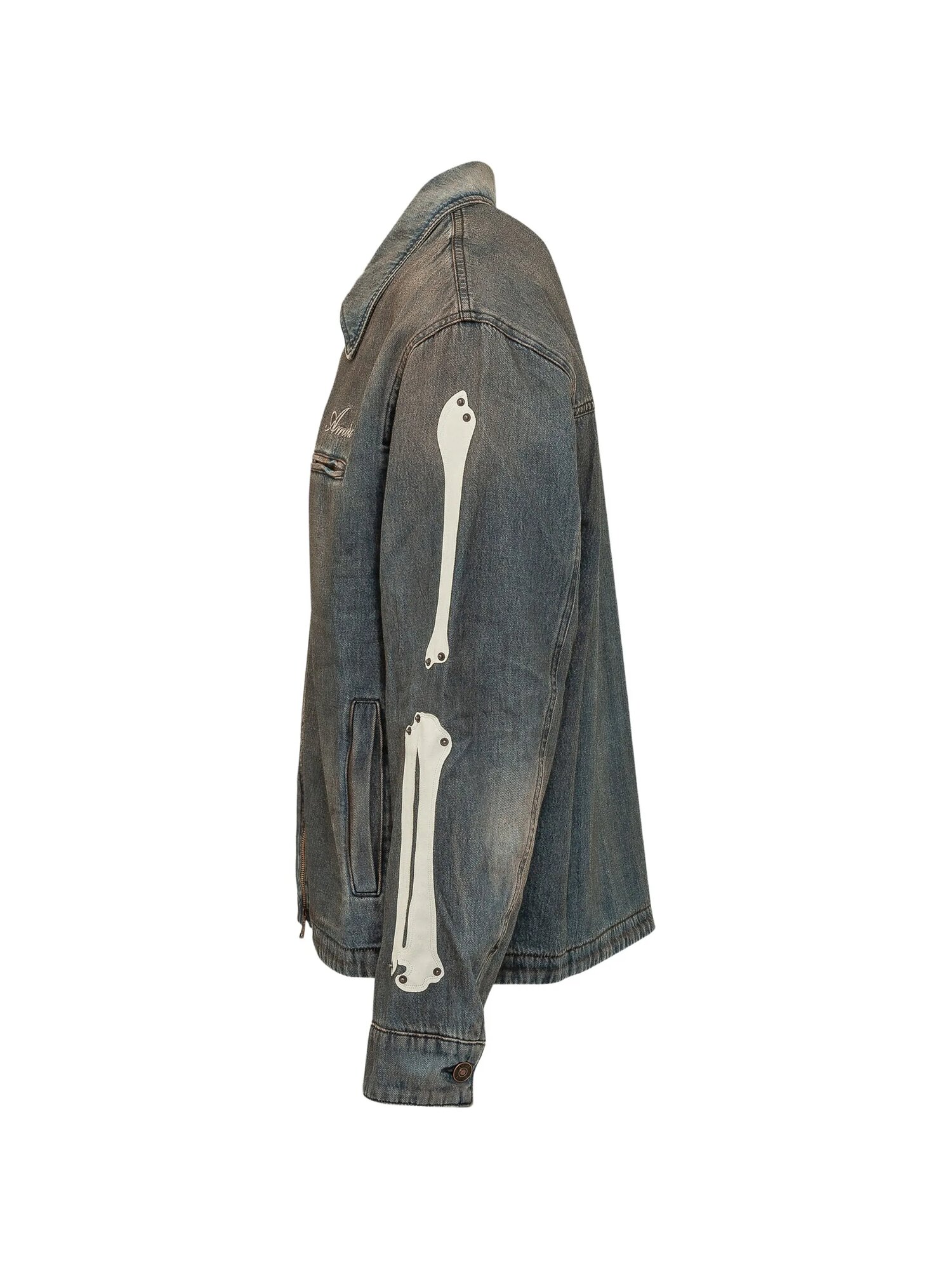 Куртка AMIRI Bones leather-patch denim jacket, размер 48 — фото 1