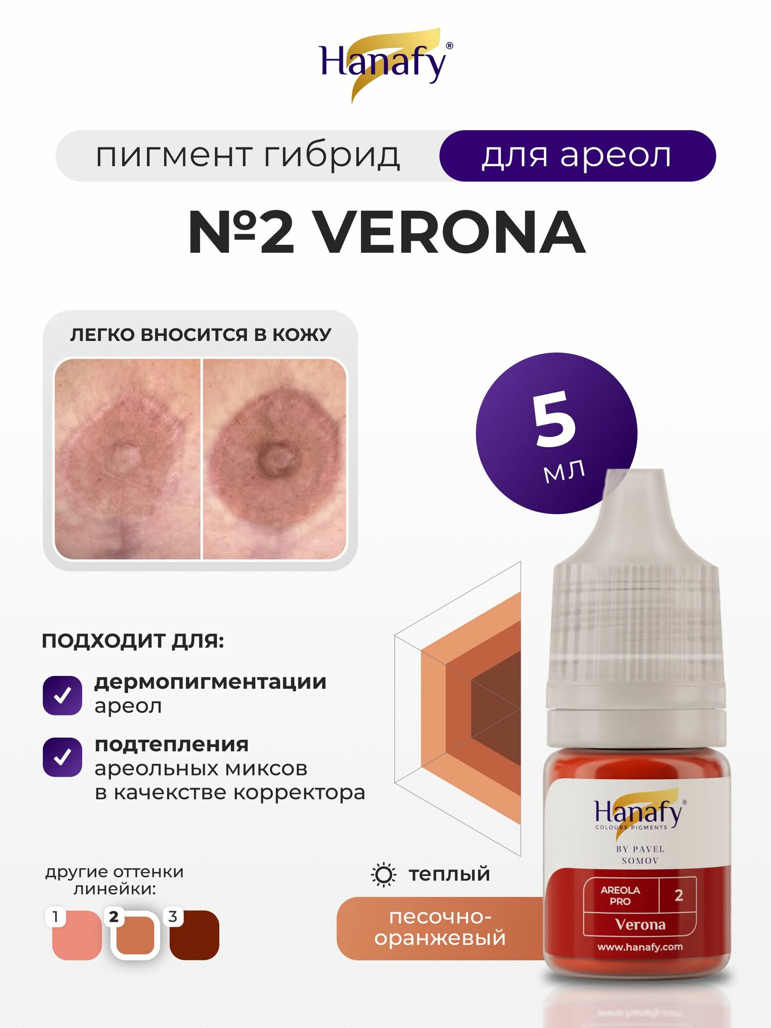 Пигмент для перманентного макияжа и татуажа ареолы Pro №2 by Pavel Somov, 5мл