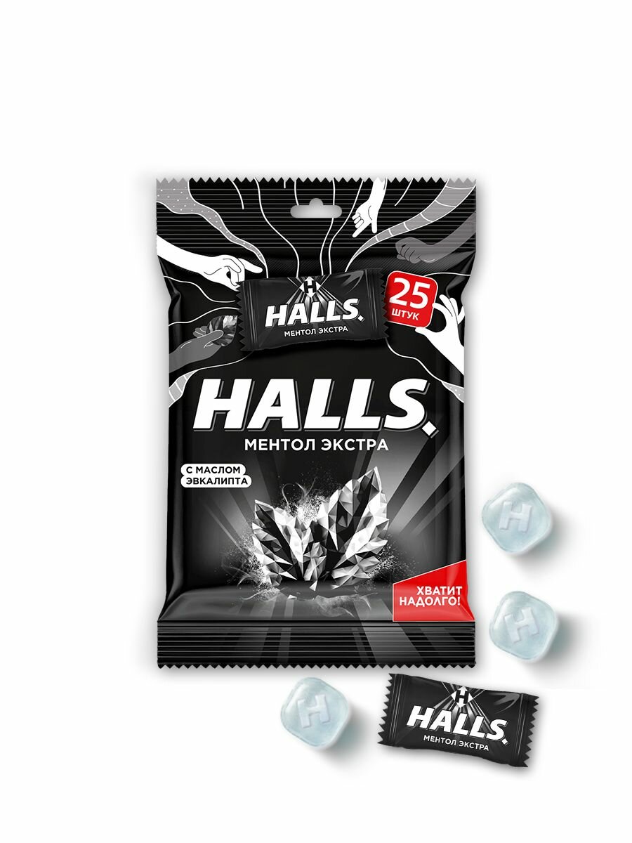 Карамель леденцовая HALLS ментол экстра со вкусом ментола и эвкалипта, 69,4 г