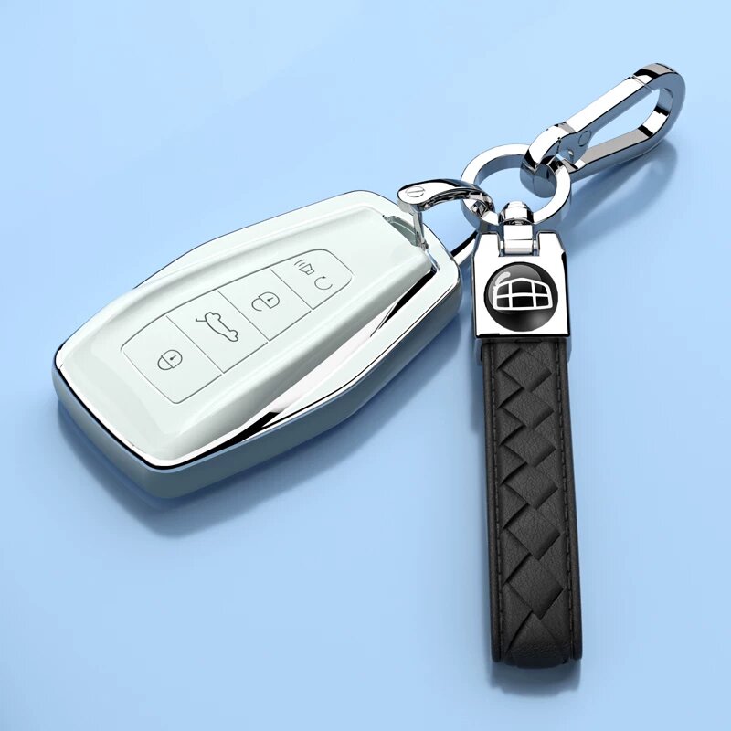 Ключевой брелок Geely Bingyue с кожаным кольцом, бежевый цвет для моделей 2023-2025 гг.