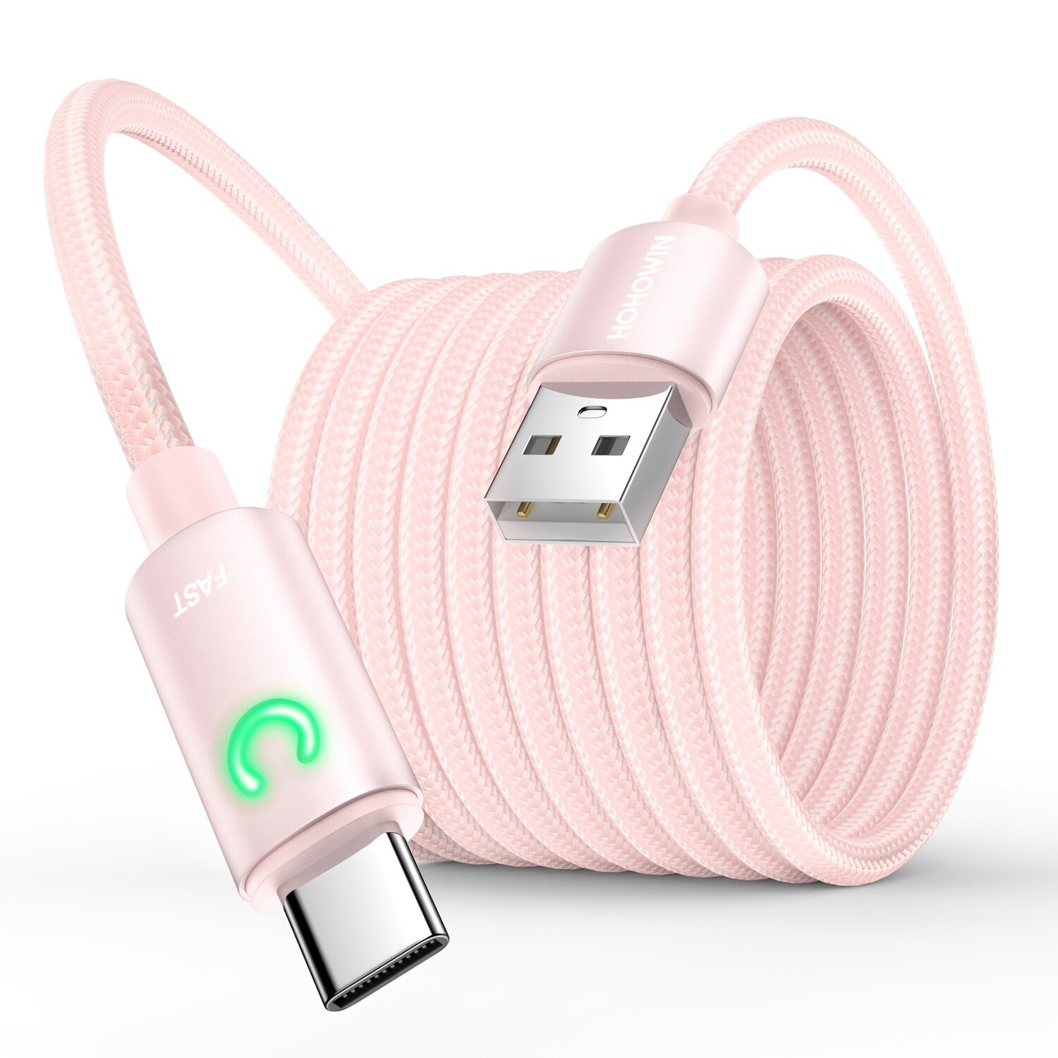 USB-C кабель для быстрой зарядки Type-C, совместимый с iPhone 15/16/17, Samsung, Google, LG, OnePlus, Xiaomi и другими, 3 м, розовый