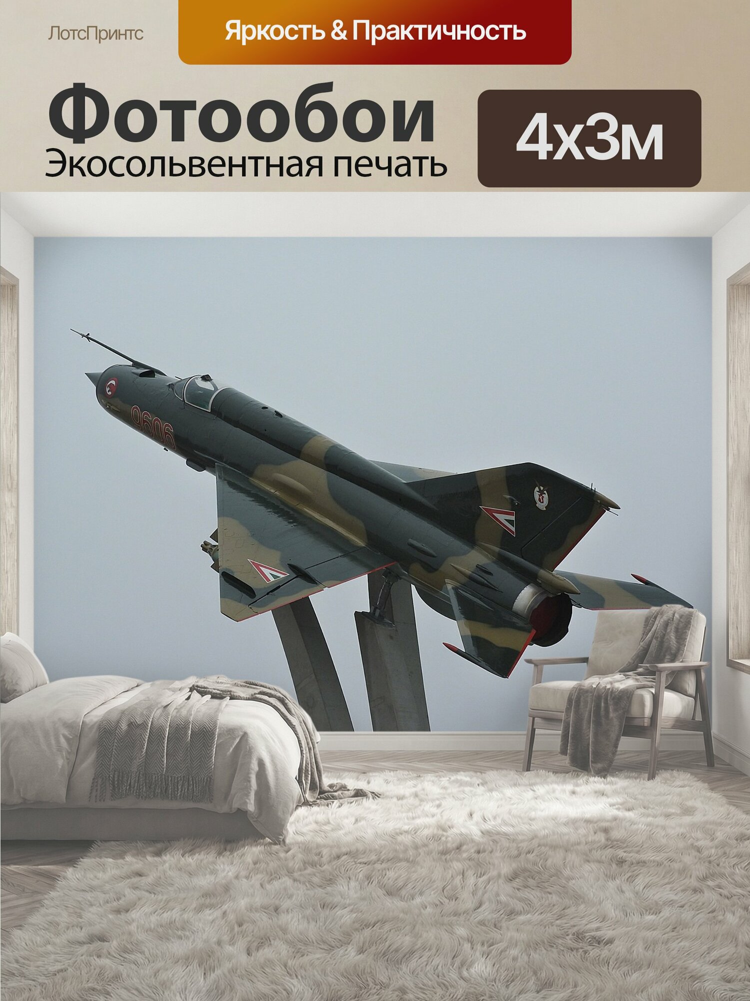 Фотообои "Миг-21, истребитель, старый" 400x300 см. экосольвентная печать