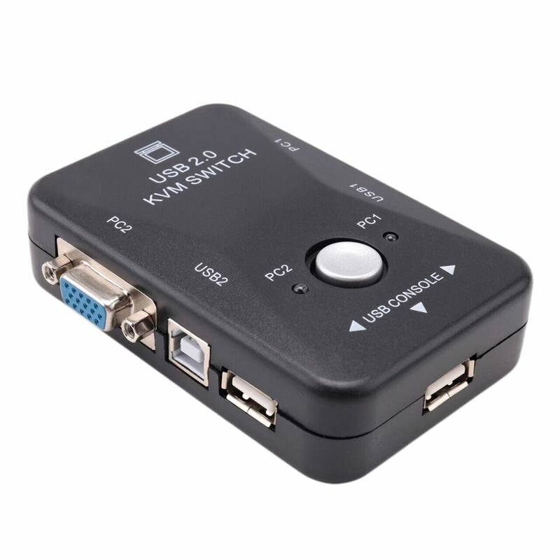 KVM-переключатель с 2 портами VGA, USB 2.0, мышью, клавиатурой, разрешением 1920x1080, функцией совместного использования VGA-разветвителем. 2 порта VGA USB 2.0 1920x1080 мышь клавиатура VGA-разветвитель