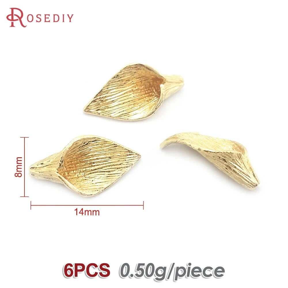 Каллы для бусин, латунь 18K Gold Color, 14x8 мм, 6 шт
