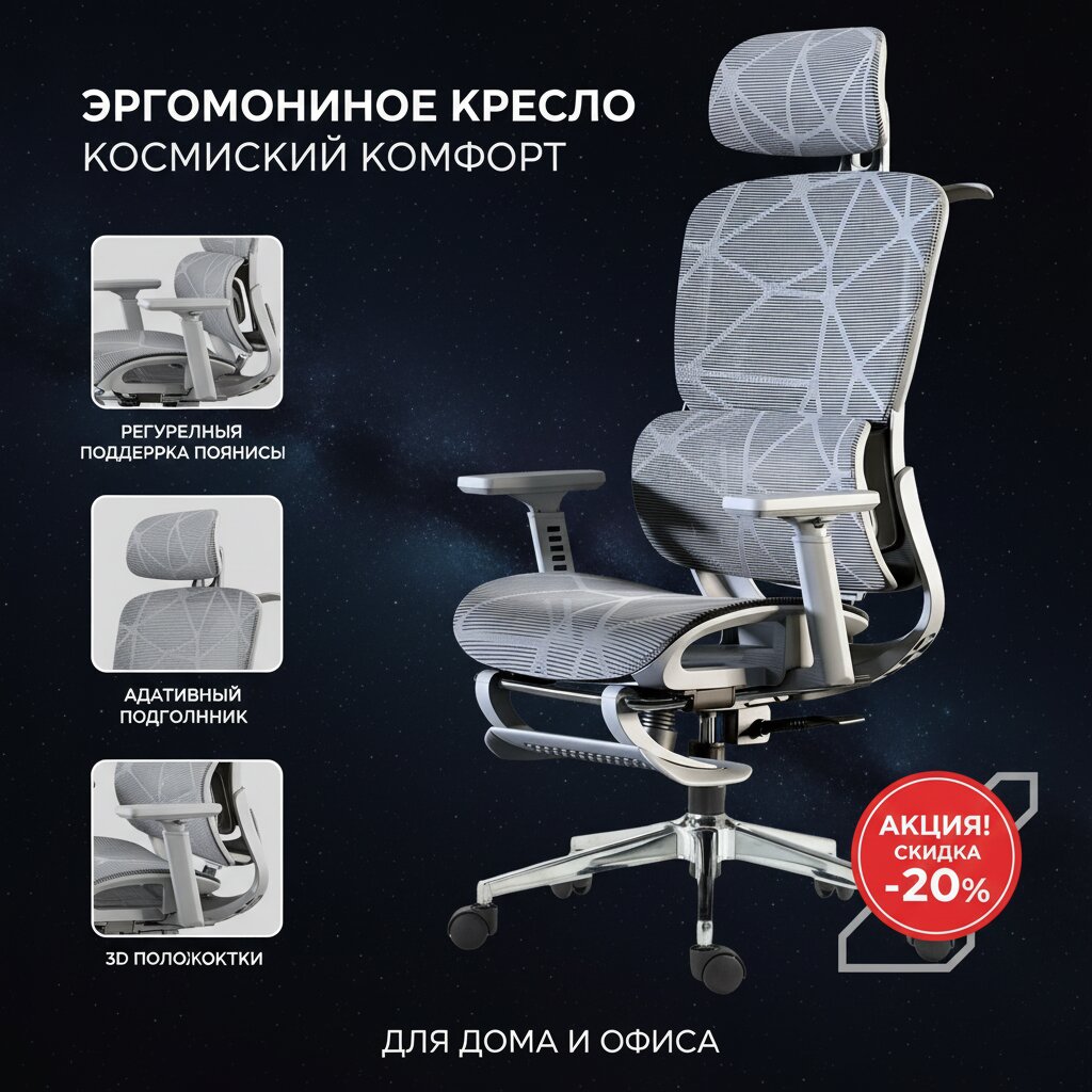 Кресло H909 Gery HICHAIR С Регулируемым Подголовником И 3D Регулировками