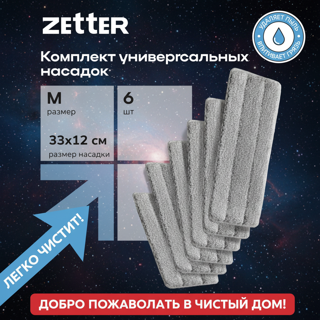 Насадка на швабру из микрофибры подходит для ламината и плитки